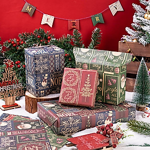 RUSPEPA Kraft Wrapping Paper Sheets - Christmas Santa Claus and Snowman Design - 12 Folded Sheets-19.68 X 27.5 Inch