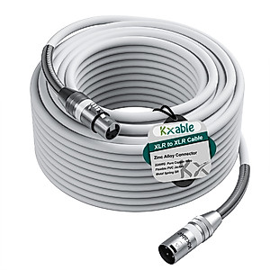 XLR to XLR Cable 100 Feet, Premium XLR Microphone Cable, Heavy Duty 22AWG OFC XLR Male to Female Cord, 3-Pin Shielded Mic Speaker Cable, Zinc Alloy Connectors, Metal Spring SR, White