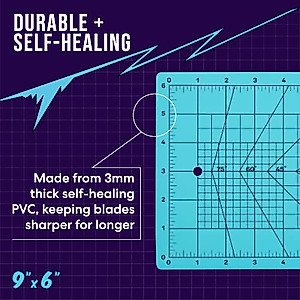 Zoid 9" x 6" Self-Healing Cutting Mat, PVC Grid Mat, Crafting and Sewing Mat for Multiple Projects, Arts and Crafts, Silhouette Cutting, Cyan/Purple BP