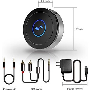 Bluetooth Receiver, Bluetooth Audio Adapter for Home Stereo, Speaker with AUX 3.5mm / RCA Input, Low Latency and HD Audio, Pair with Phone, PC, TV, Dual-Device Connection