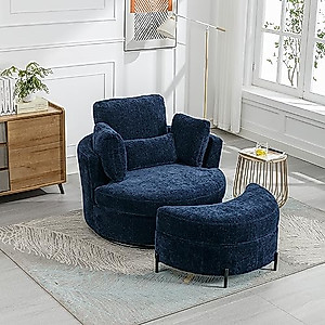 360° Swivel Accent Barrel Chair and Half Crescent Moon Storage Bench Large Ottoman with 4 Pillows,Upholstered Oversized Leisure Round Loveseat Recliner Sofa Chaise Lounge Circle Armchair for Club