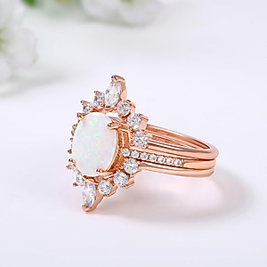 LAZLUVU Women Stackable Rings AAA Rose Gold Engagement Rings 3Pcs Opal Rings Set for Women Opal Rose Gold Wedding Ring Set Christmas Jewelry Size 7