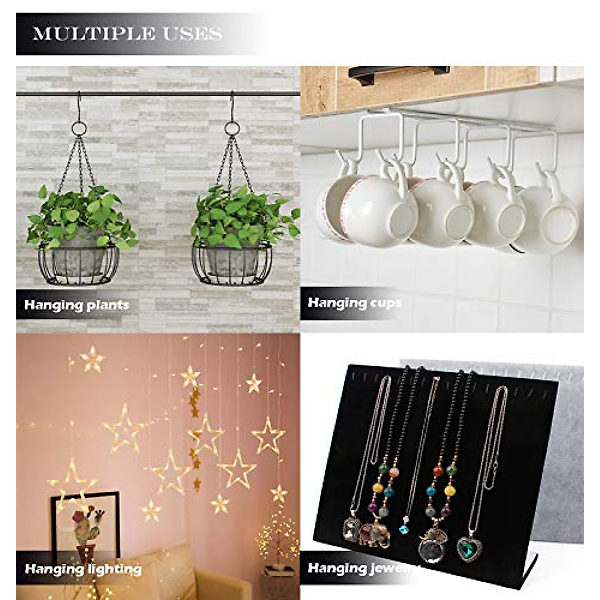 Bonsicoky 50PCS S Shaped Hooks 1 Inch Mini Ornament Storage Hooks for Hanging Jewelry Small Kitchenware Potted Plants, Black