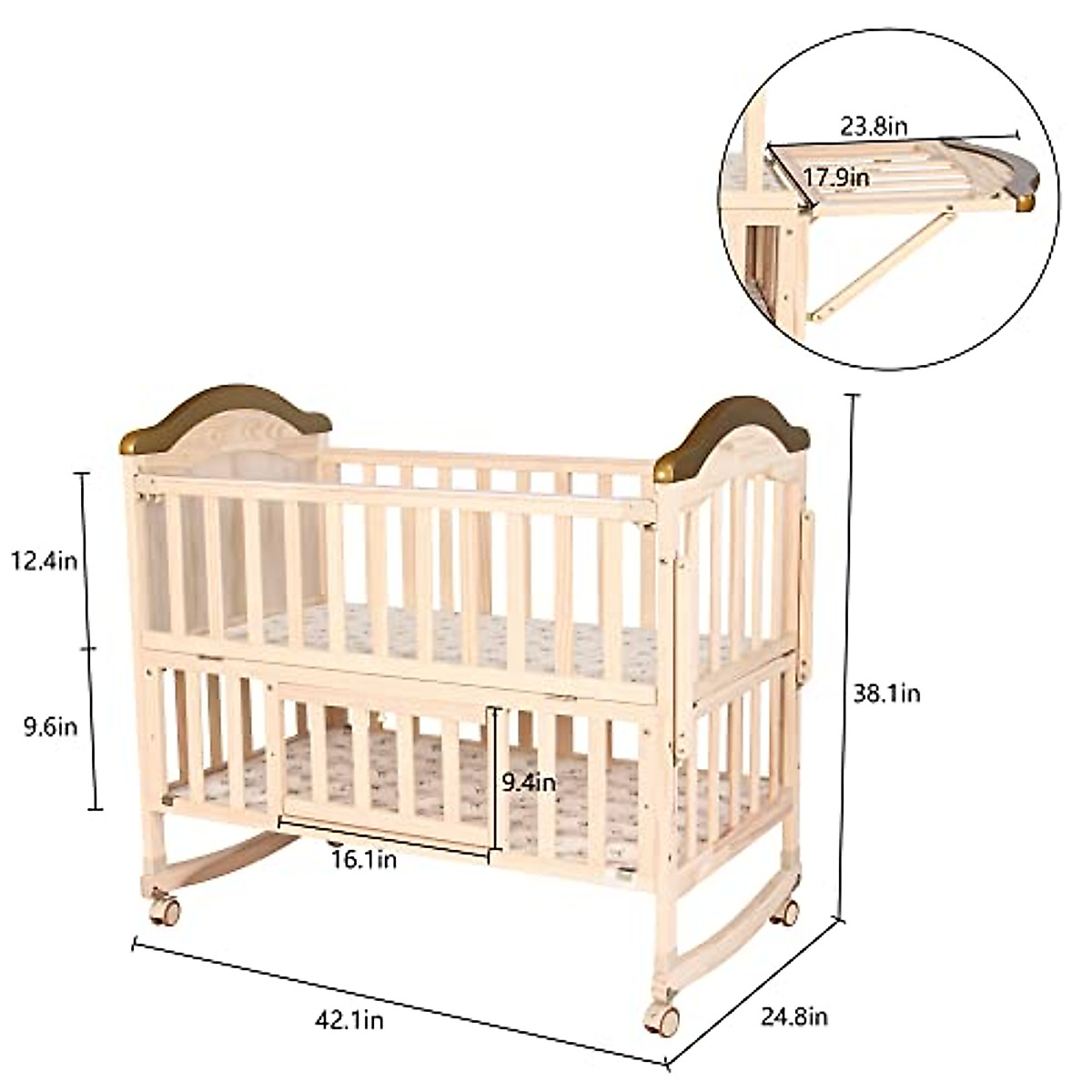 Styhigh 4 in 1 Convertible Crib, Portable Convert to Toddler Bed, Bassinet Bedside Sleeper, Playpen, 2 Leg Modes Baby Beds with Mattress & Mosquito Net,Adjustable Heigh Mini Crib CPC Certificated