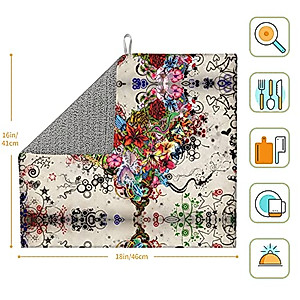 Love Heart Painting Printed Drying Mat For Kitchen Ultra Absorbent Microfiber Dishes Drainer Mats Non-Slip Silicone Quick Dry Pad - 18 X 16inch