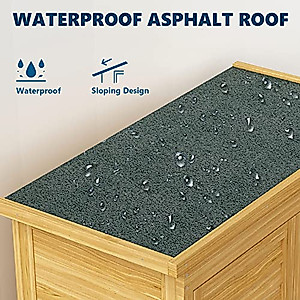 Mingyall Outdoor Wooden Storage Cabinet, Patio Storage Shed with 3 Removable Shelves, Waterproof Roof and Locker, Outside Vertical Tool Storage Cabinets for Garden, Lawn, Backyard, Yellow