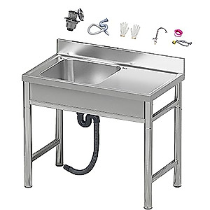 Freestanding Stainless Steel Sink, Commercial Stainless Steel Sink, Small Stainless Steel Sink, Portable Sink, Outdoor Sink Station With Hose For Restaurant, Cafe, Bar, Hotel, Garage
