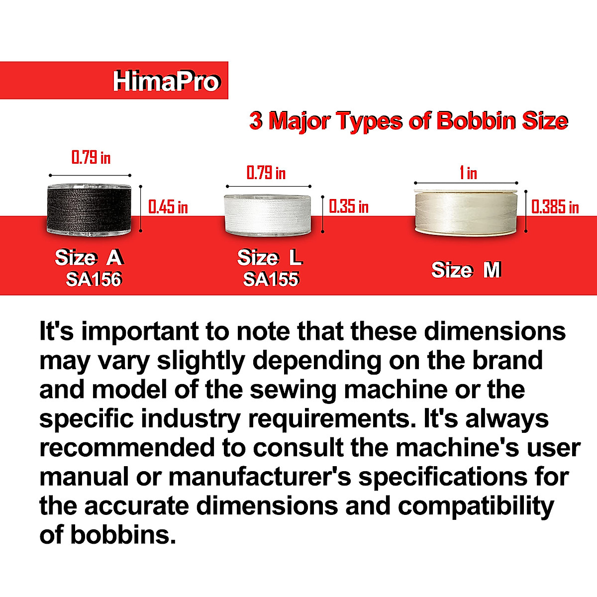 HimaPro 144 Prewound Bobbins for Embroidery Machines Size L (SA155) Good for Brother, Babylock, Janome, Bernina, Husqvarna, Pfaff Embroidery Machines Etc (Plastic Sided Black & White) - 50 Weight