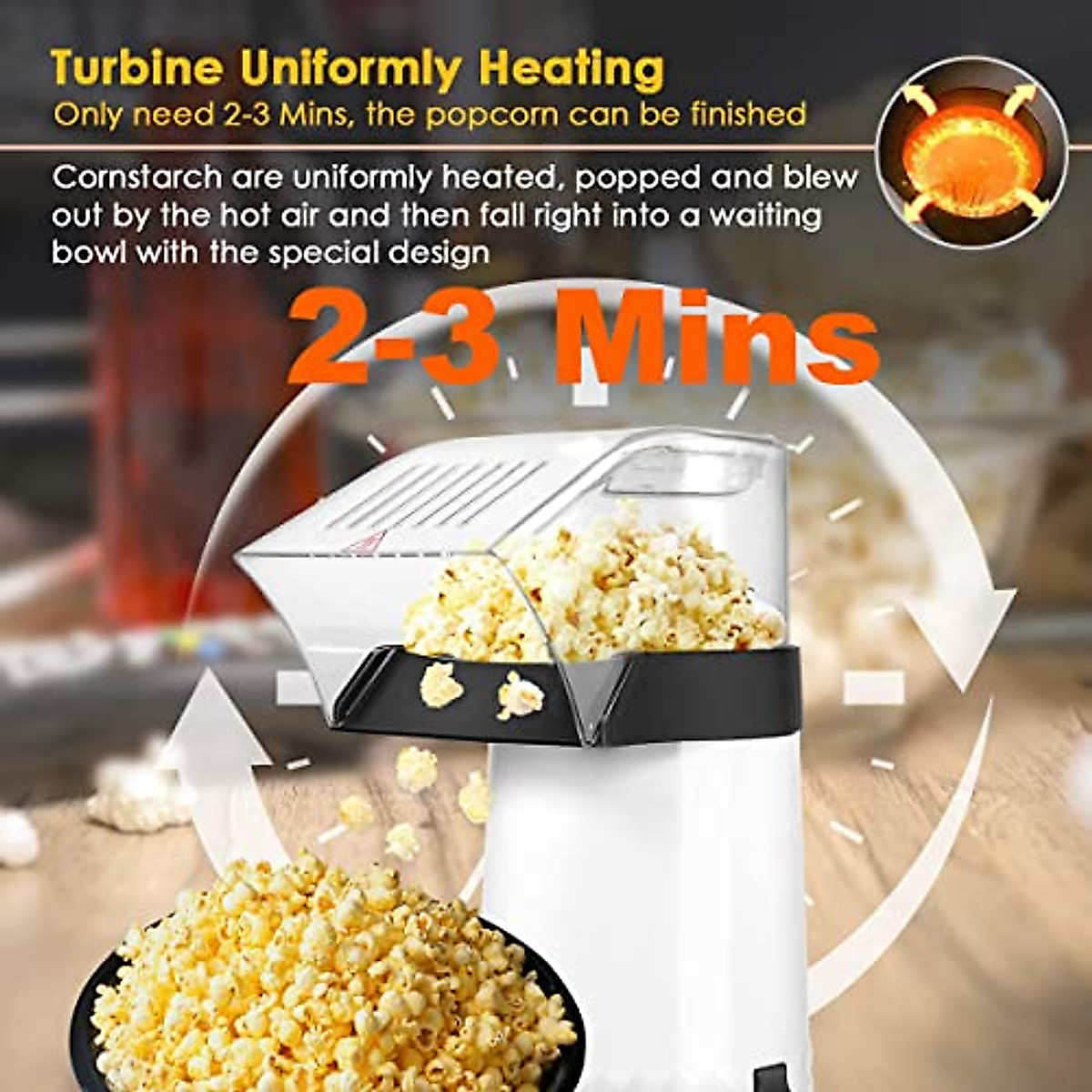 2 Minutes Fast Making Hot Air Popcorn Popper with Measuring Cup1200w Etl Certified, Mini Popcorn Machine BPA Free, No Oil, Diy Flavors, 98% Super High Explosion Rate Air Popper Popcorn Maker for Home, Family Christmas Gifts
