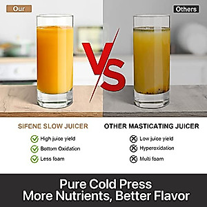 SiFENE Slow Juicer, Cold Press Juicer, Masticating Juicer Machines, Juice Maker Extractor, Juice Squeezer, Brush& Recipes Included