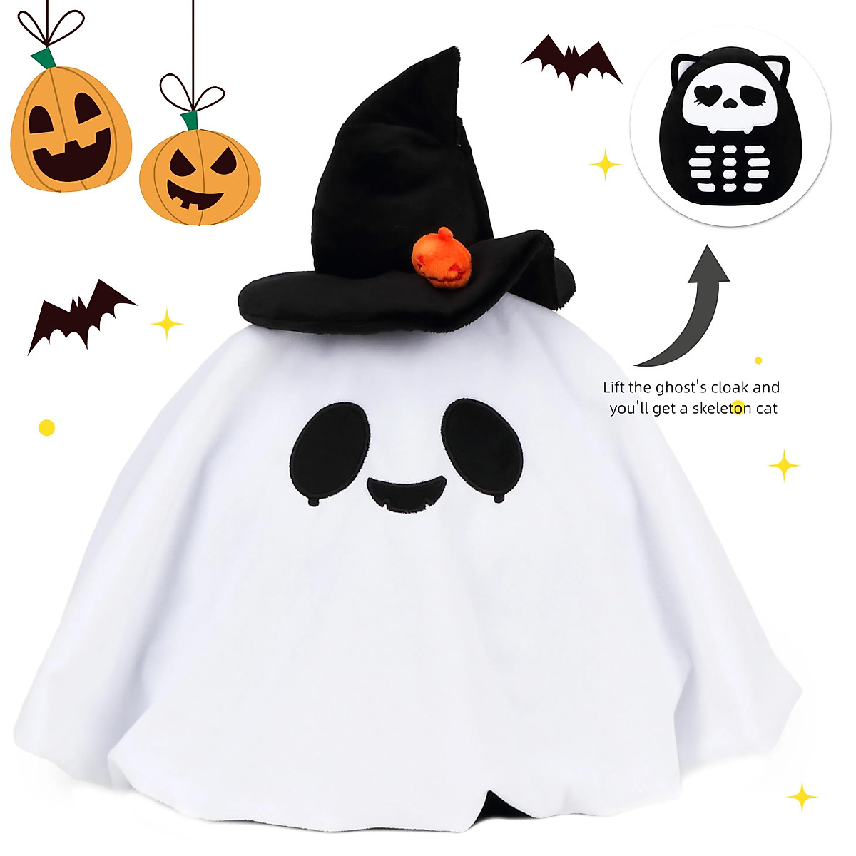 Cuteoy Halloween Black Cat Plush Pillow Cute Soft Ghost Stuffed Animal Plushies Toy for Girls Boys Gifts