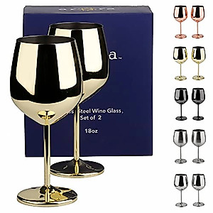 Arora Stainless Steel Wine Glass 18oz - Set of 2 Gold - 3.6" D x 8.3" H (851029)