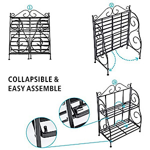 Bathroom Countertop Organizer, F-color 2 Tier Collapsible Kitchen Counter Spice Rack Jars Bottle Shelf Organizer Rack, Black