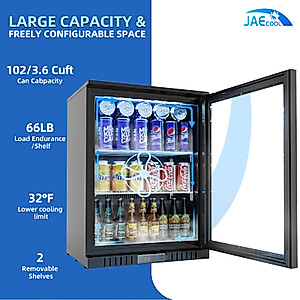 JAECOOL Back Bar Cooler Commercial Counter Height Refrigerator with Glass Door, 3.6 cu ft Beverage Cooler Undercounter Refrigerator, Commercial Display Fridge, Auto-defrost,Eco-friendly Compressor,ETL