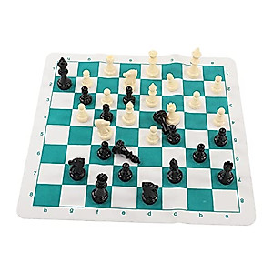 Alomejor Chess Game Set Roll Up Chess Board Set Portable International Chess for Family Gatherings Travel(King Height 95MM)
