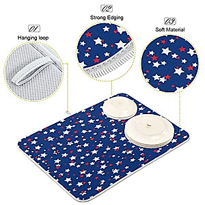 Usa Flag 4th July American Red White Blue Star Stripes 9 Dish Drying Mat for Kitchen Ccounter Absorbent Microfiber Small Drying Pad Dish mats for Kitchen Countertops 16 x 18 Inch
