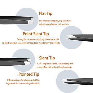 Eyebrow Tweezers Set for Women & Men, 4Pcs Professional Stainless Steel Slanted and Pointed Tweezer Set to Remove Facial Hair, Spl YLT-2 Tweezers - 1