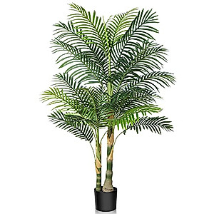 Kazeila Artificial Golden Cane Palm Tree, 5FT Fake Tropical Palm Plant, Pre Potted Faux Greenry Plant for Home Decor Office House Living Room Indoor