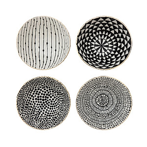 Creative Co-Op White & Black Varying (Set of 4 Designs) Bowls, L x W x H, Multicolor