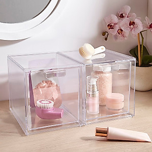 STORi Audrey Stackable Clear Plastic Organizer Drawers | 2 Piece Set | 6.75-Inches Tall | Organize Cosmetics and Beauty Supplies on a Vanity | Made in USA