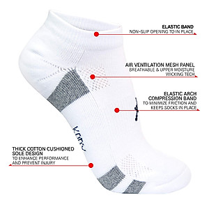 KONY Women's 6 Pairs Thick Cotton Cushioned Low Cut Ankle Athletic Socks Air-cross Mesh No Show Running Socks Size 6-9 (Assort - 6 Pairs)