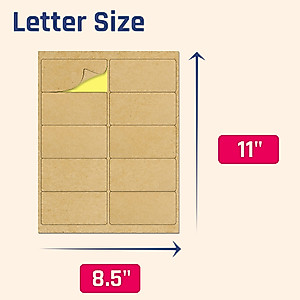 4" x 2" Kraft Labels Stickers, Letter Size with Print Templates - 150 Sheets, Pack of 1500