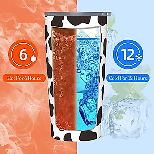 CHASOEA Cow Print Tumbler 20oz Black and White Stainless Steel Insulated Tumblers with Lid and Straw Cowhide Print Travel Coffee Mug Tea Wine Cups Water Bottle Cow Gifts for Women