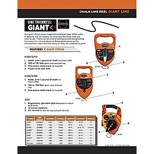 Keson G3X Giant Chalk Line with High Speed Rewind, 12 oz Capacity, 100 ft String "Packaging may vary"
