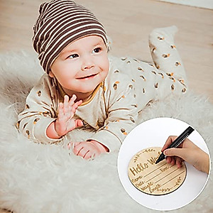 Wooden Baby Announcement Sign, 5.9 Inch Round New Baby Sign Hello World Newborn Welcome Sign for Hospital Photo Prop Baby Shower New Parents (Style 2)