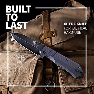 Off-Grid Knives - Stinger XL Folding Knife w. Spear Point Blade, Crucible 154CM Steel, G10 Scales, Deep Carry Clip (Blackwash)