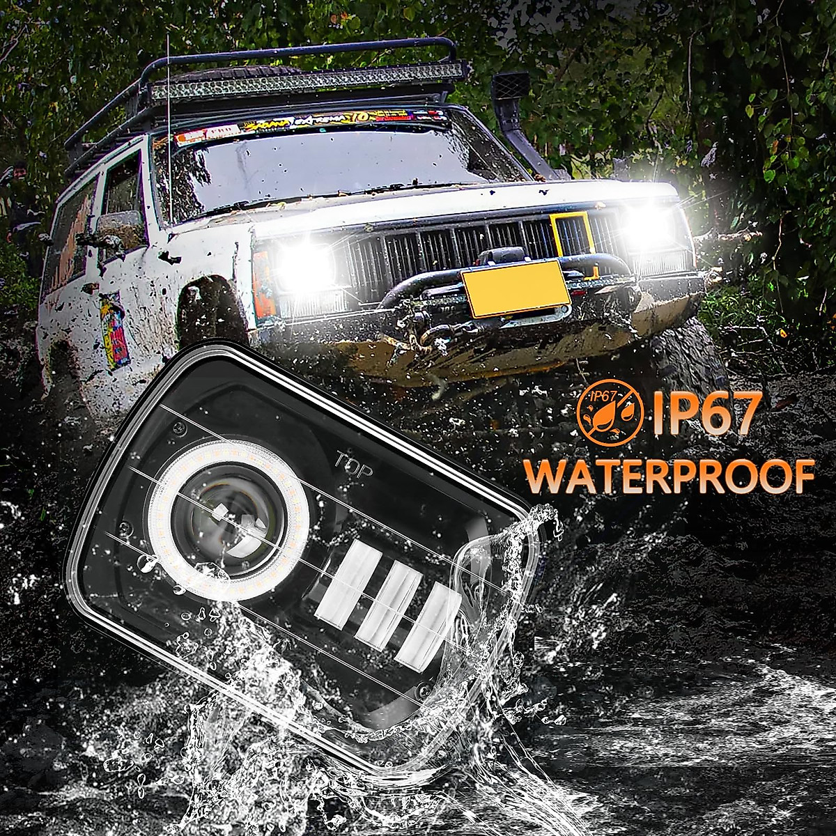 DOXMALL 2Pcs 5x7 7X6 LED Headlights H6054 Retangular Sealed Beam Headlight With White Halo Daylight Compatible with Cherokee XJ Wrangler YJ GMC Dodge Kenworth T300 Etc