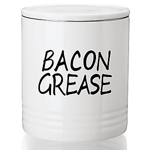 LEETOYI Porcelain Bacon Grease Container with Strainer and Lid, Grease Keeper for Kitchen 4.5-Inch, White