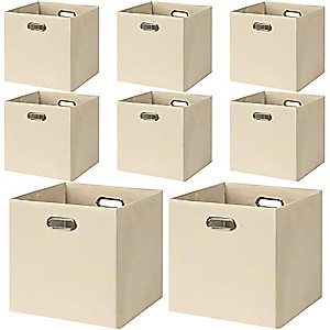 6 Pcs Fabric Storage Cubes 13x13x13 Cube Storage Bins with Metal Handle Collapsible Cube Storage Organizer Bins Basket Storage Square Basket for Organizing Shelf Cabinet Bookcase Boxes (Beige)