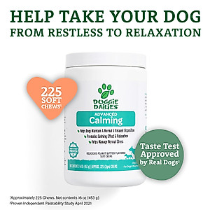 Doggie Dailies Calming Chews for Dogs, 225 Soft Chews, Melatonin for Dogs with Chamomile to Help Manage Stress Relief, Calm & Relaxation During Thunderstorms, Fireworks, Travel, & Separation