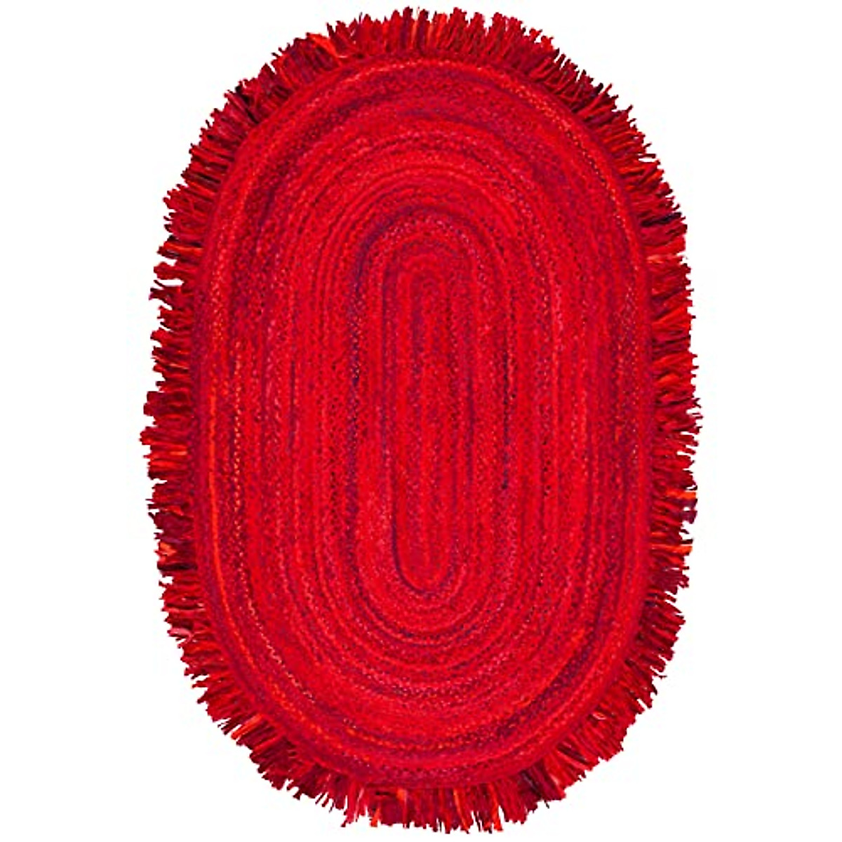 Safavieh Braided Collection Area Rug - 4' x 6' Oval, Red, Handmade Boho Fringe Reversible Cotton, Ideal for High Traffic Areas in Living Room, Bedroom (BRD451P)
