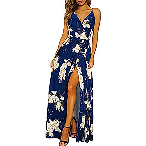 II ININ Women's 2024 Summer Beach Sundresses V Neck Spaghetti Strap Hawaiian Vacation Long Maxi Dress