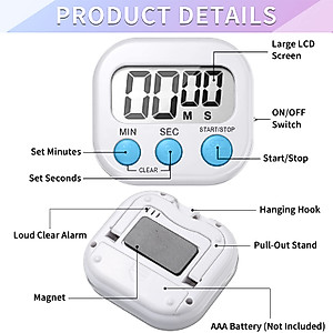 Macarrie 48 Pcs Digital Kitchen Timer Bulk Small Magnetic Backing Stand Timer Clock Loud Alarm LCD Display Electronic Minute Second Count up Countdown Timer for Teacher Classroom Cooking Baking