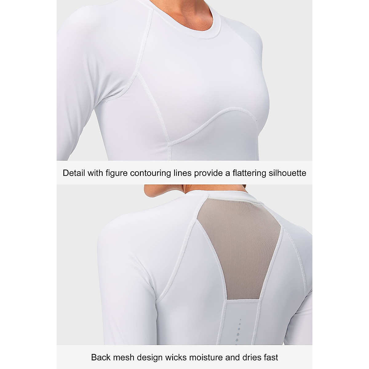 SANTINY Women's Long Sleeve Crop Workout Tops Slim Fit Gym Yoga Running Shirts for Women(A White_M)