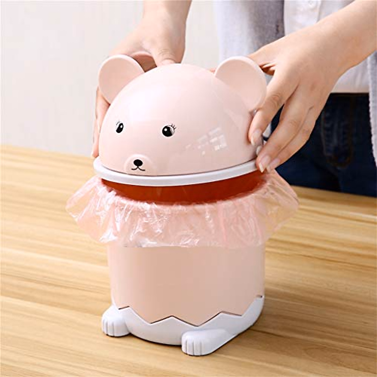 Kariwell Mini Trash Can with Lid - Cute Animal Desktops Trash Can, Rubbish Storage, Garbage Bin for Office Kids Bedroom Use