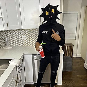 KOSUSANILL Y2k Womens Men Full Zip Up Designer Hoodies Over Face Retro Lazy Style Harajuku Puff Graphic Print Oversized Jacket Streetwear