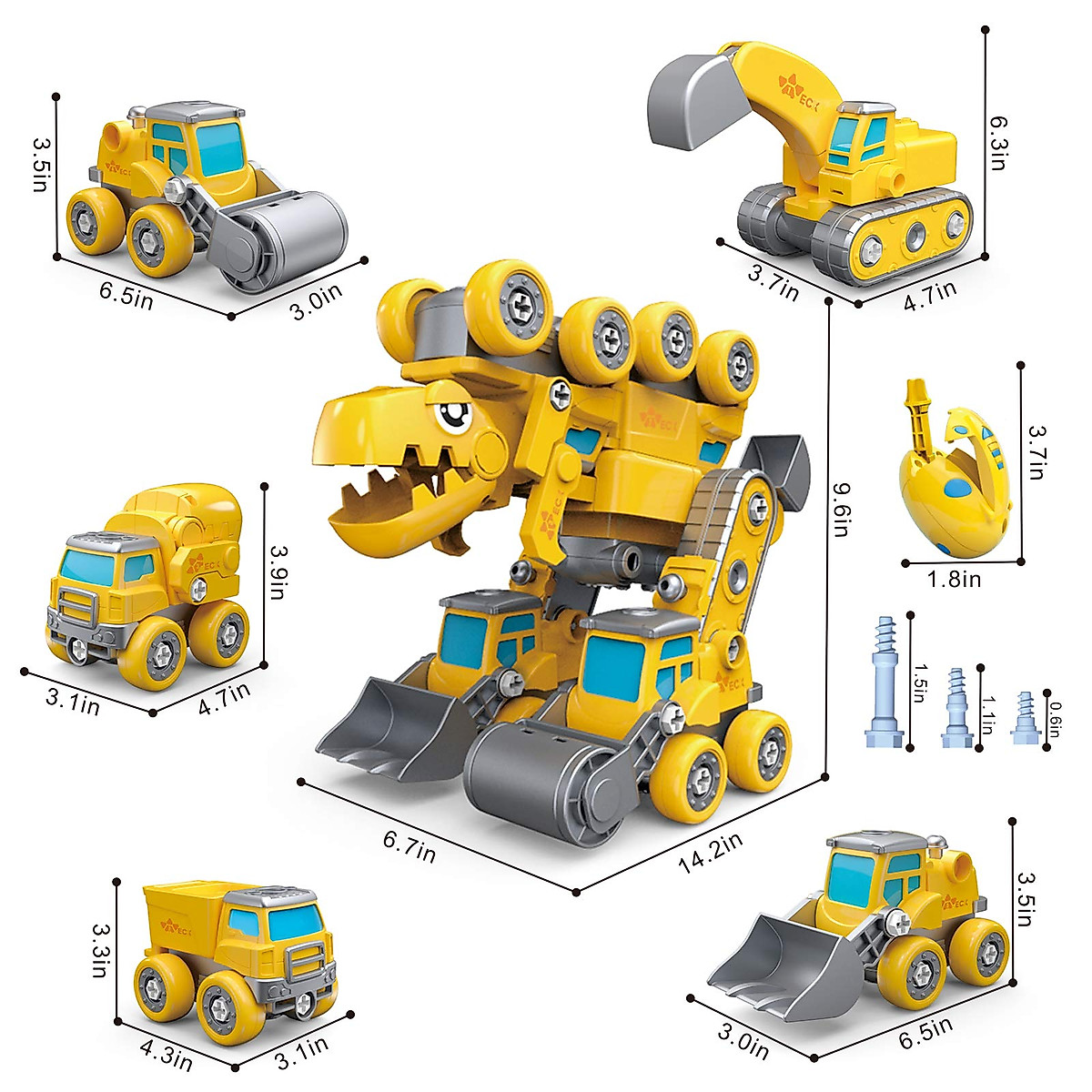 ERCHAOXI 5 in 1 Take Apart Dinosaur Toys for Kids 3-5,5 Construction Trucks Transform into a Big Dinosaur Robot Toys,STEM Building Toys Gifts for 4 5 6 7 8 Years Old Boys & Girls