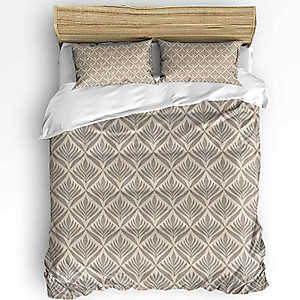 Boanket 3 Pieces Bedding Set California King Size, Brown Floral Soft Duvet Cover Set Comforter Cover Set with Zipper Closure&Corner Ties All-Season Bedding Set Vintage Modern Geometric Abstract Art