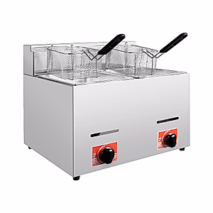 Commercial Propane Gas Deep Fryer - 12L Countertop Stainless Steel Fryer with 2 Baskets & 2 Lids - Ideal for French Fries, Chicken, and More
