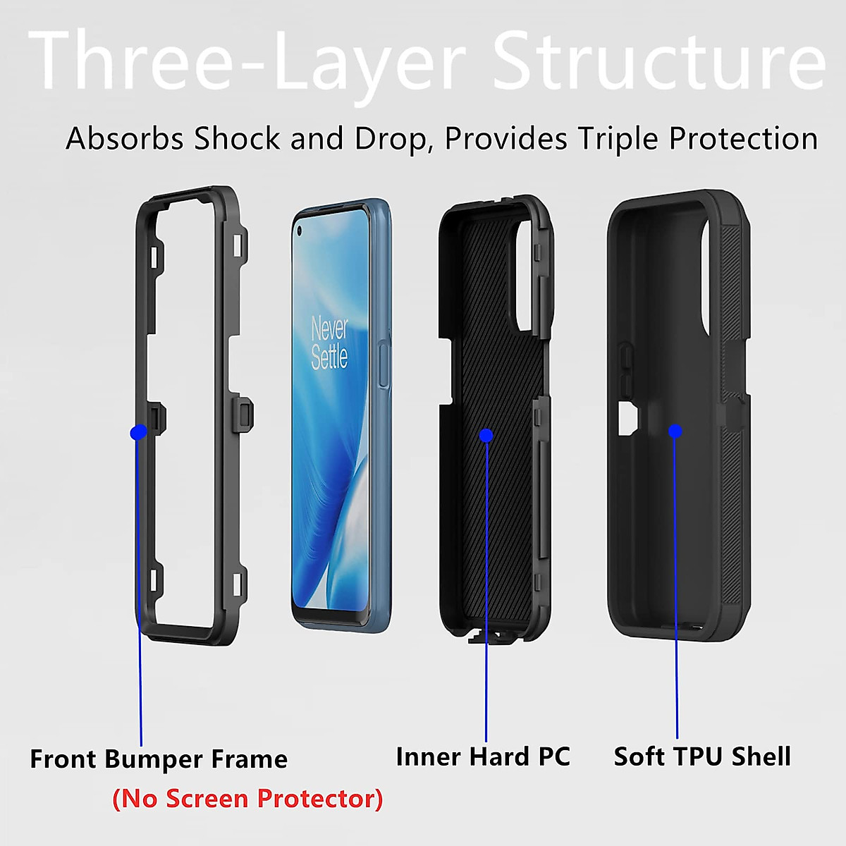 TIOZOLY for Oneplus Nord N200 5G Case, Heavy Duty Protective Case Dustproof Shockproof Protection 3 in 1 Rugged Phone Cover for Oneplus Nord N200 5G (Black)