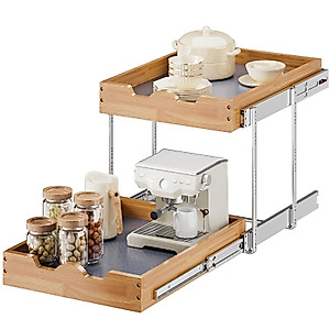 OCG 2 Tier Pull Out Cabinet Organizer (20" W x 21" D), Heavy-Duty Slide out Wood Drawer Shelf, Pull Out Drawer for Cabinets, Base Cabinet Organization for Kitchen, Pantry, Bathroom