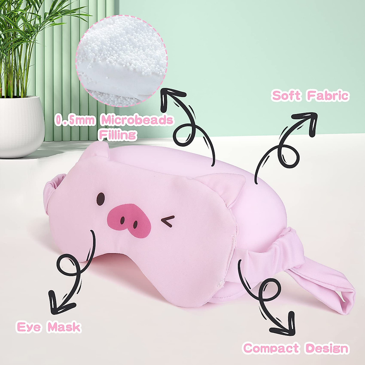 SSAWcasa 2 in 1 Travel Pillow and Eye Mask,Kids Adult Soft Plush Novelty Pillow Cushion Eye Mask Combo Supports The Head,Neck and Chin-for Airplane,Train,Car or Outdoor,Camping,Hiking (Pink)