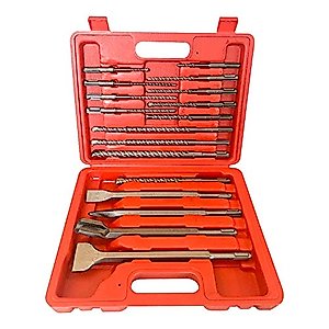 SharCreatives 17 Pieces SDS PLUS Rotary Hammer Drill Bits Set & Chisels with Storage Case for Drilling Concrete, Masonry, Bricks and Stone