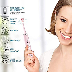 BTBSZ Sonic Electric Toothbrushes, Sonic Electric Toothbrushes Travel-Friendly Design 4 Modes 16 Gears with 4 Brush Heads USB Fast Charge Built-in Smart Timer for Adults and Kids