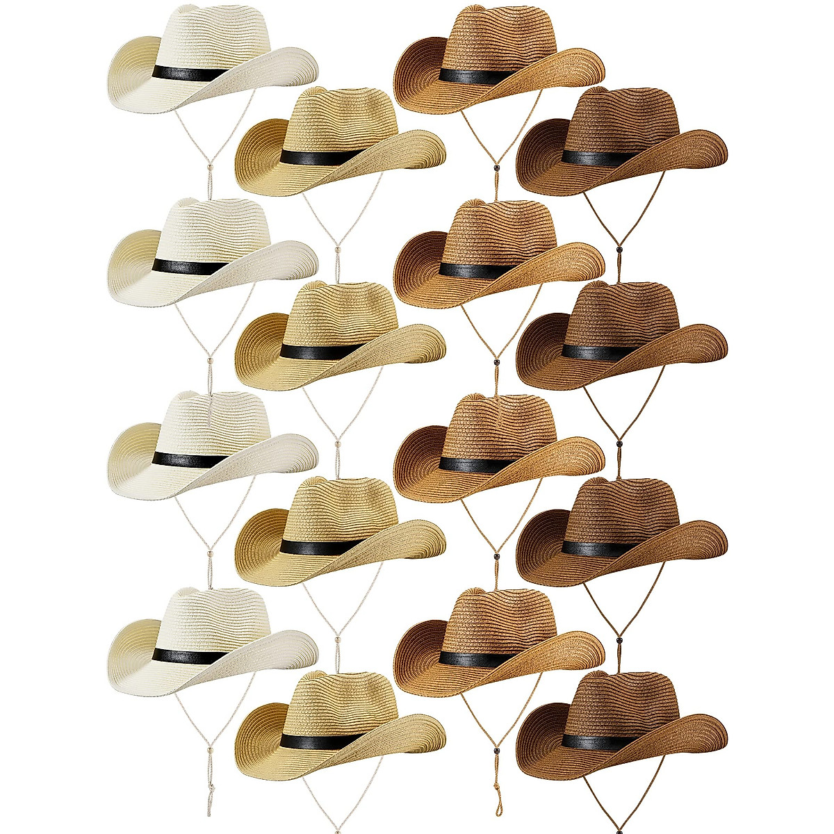 Mepase 12 Pcs Adult Straw Cowboy Hats Western Cowgirls Hat Bulk Wide Brim Beach Sun Hat Floppy UV Protection Hat for Women Men