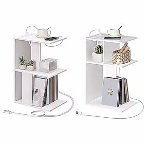 MAHANCRIS End Table with Charging Station and White Beside Table, Narrow Side Table for Small Spaces, Slim Nightstand with Light, Beside Table,for Bedroom, Living Room ETWT18E01Z-ETWT78E01